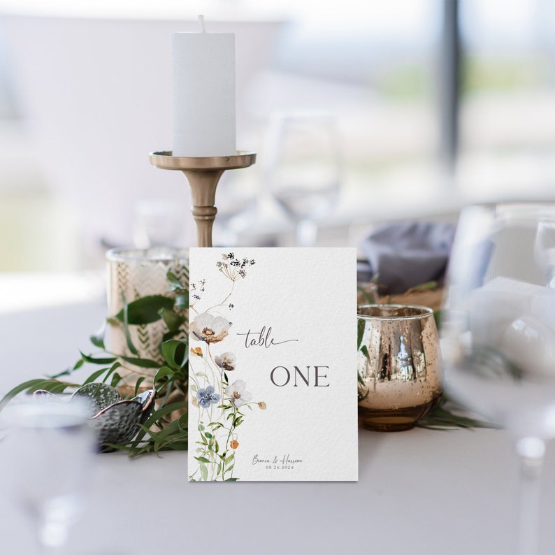 Wildflower Wedding Table Numbers, Floral Table Number Card, Printable ...