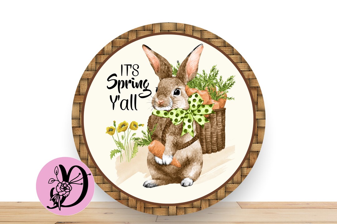 Spring Bunny Wreath Sign, Bunny With Large Polka Dot Bow Carring A ...