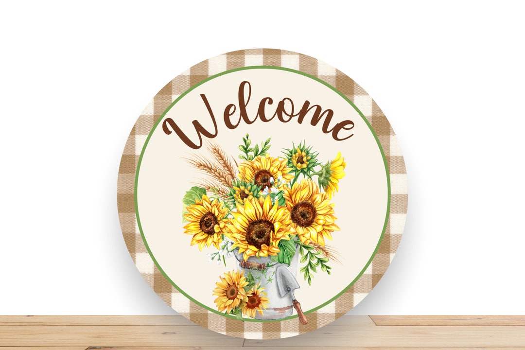 Sunflower Wreath Sign, Welcome Round Metal Wreath Sign, Sign for Wreath ...
