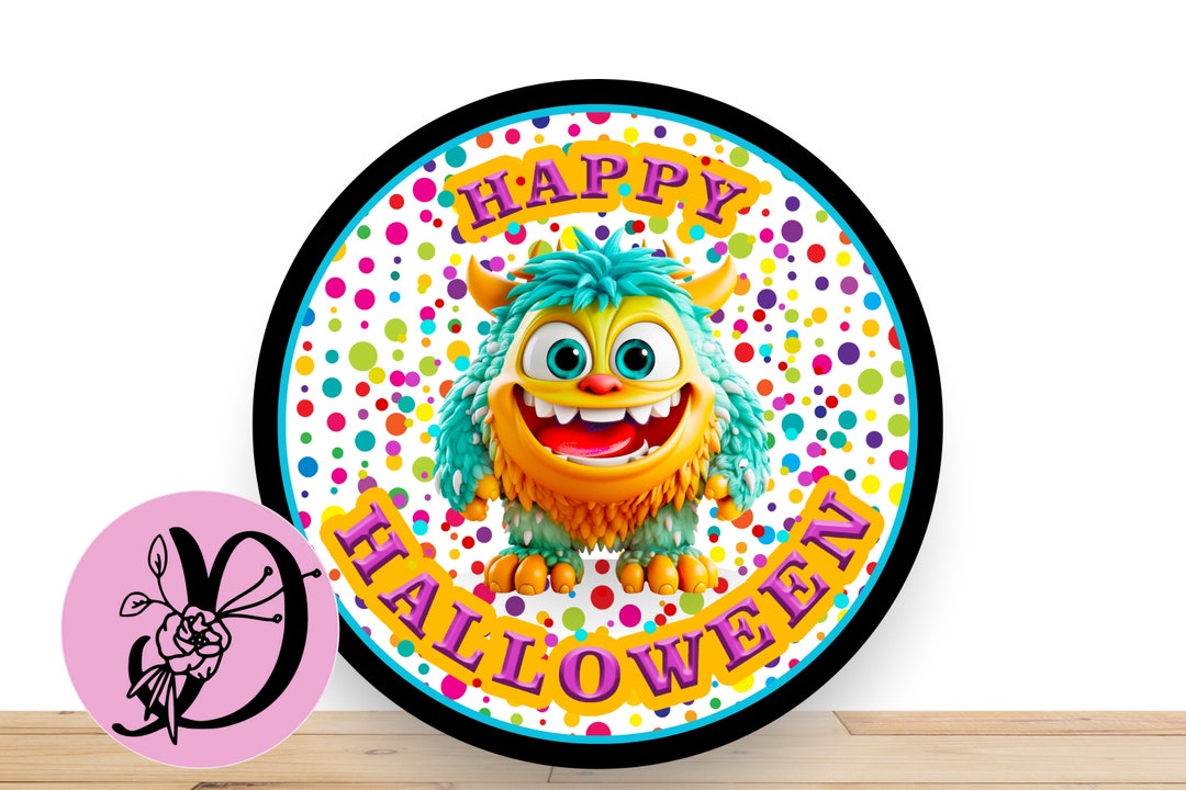Halloween Monster Wreath Sign, Happy Halloween Multiple Color Monster ...