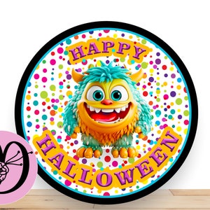 Halloween Monster Wreath Sign, Happy Halloween Multiple Color Monster ...