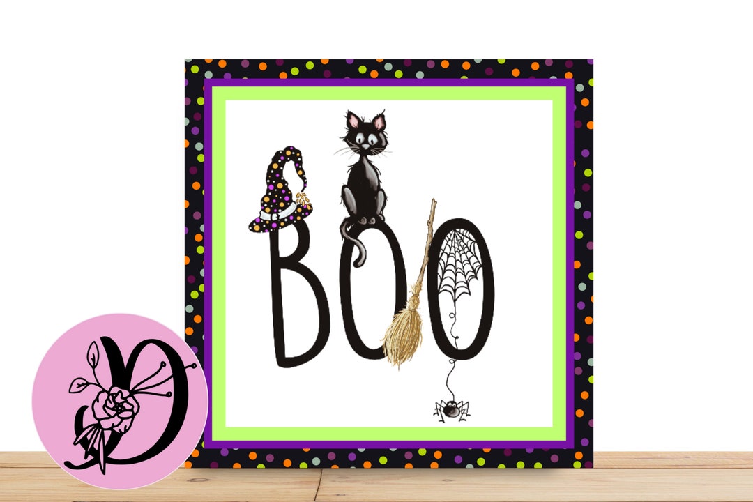 Black Cat Halloween Wreath Sign, Boo Flat Aluminum Sign for Wreath - Etsy