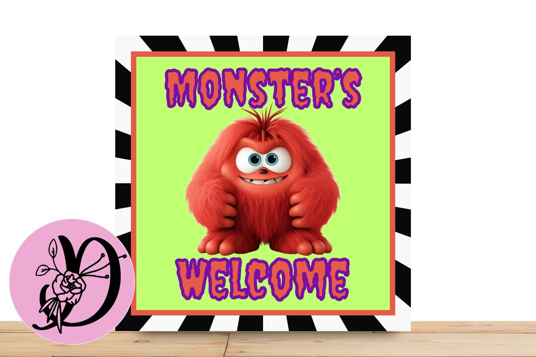 Halloween Monsters Welcome Wreath Sign, Orange Monster With Lime Green ...