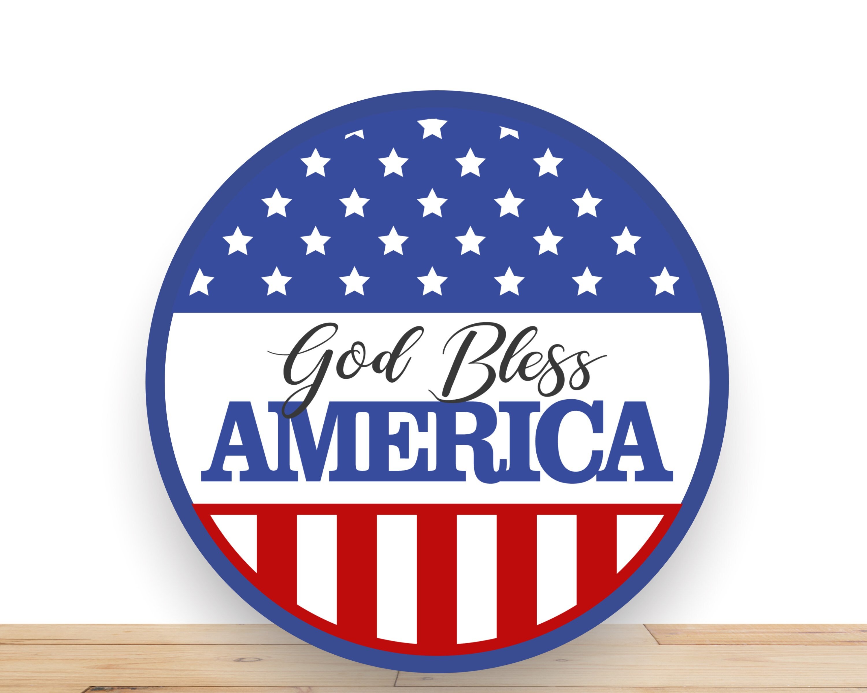 Patriotic Wreath Sign, God Bless America Round Metal Sign, Desert ...