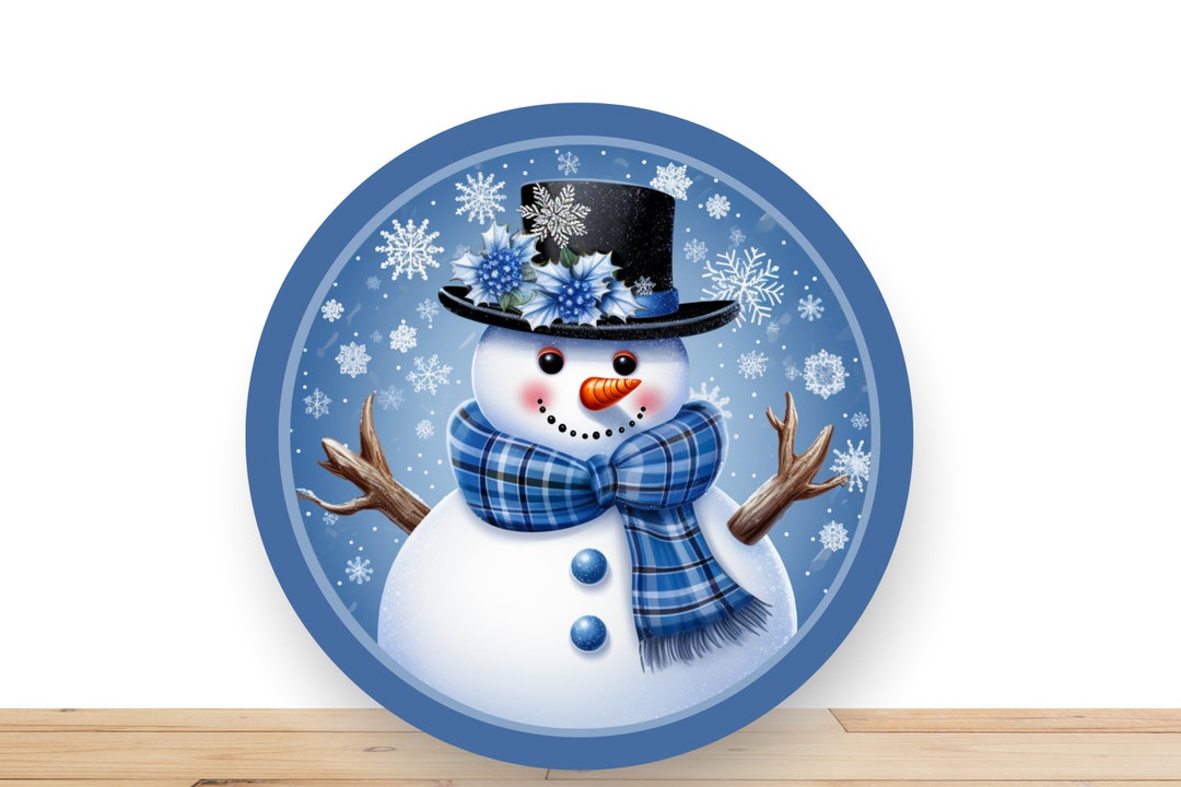 Snowman Wreath Sign - Royal Blue and White Snowflakes - Etsy