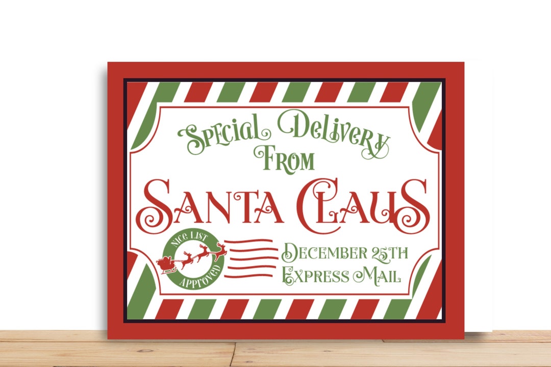 Christmas Wreath Sign, Special Delivery for Santa Claus Rectangle Metal ...