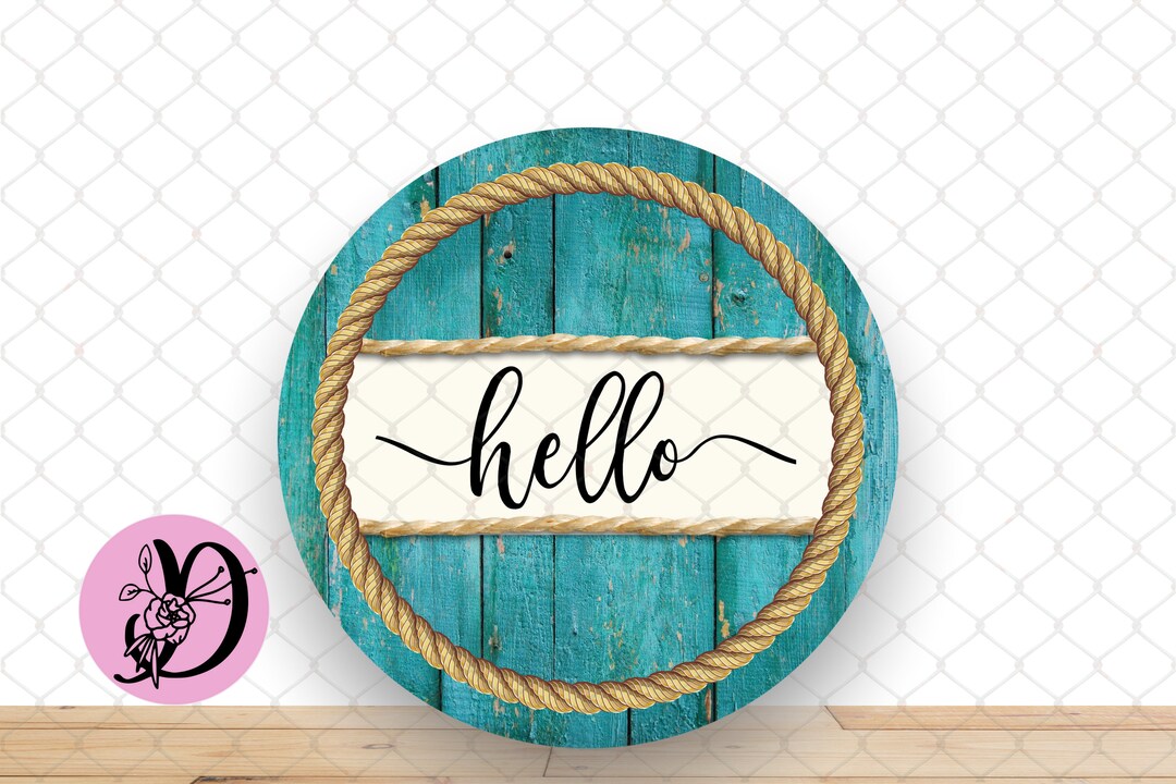 Everyday Wreath Sign, Hello Turquoise Round Metal Wreath Sign, Sign for ...