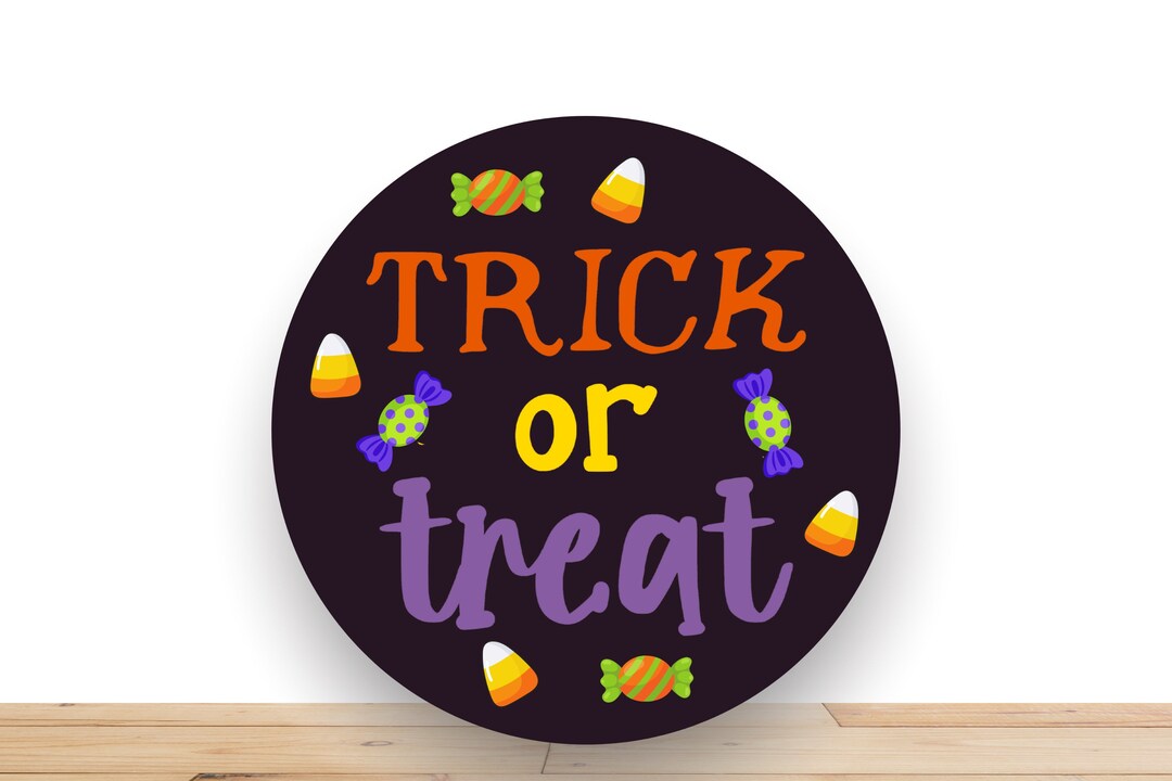 Halloween Wreath Sign, Trick or Treat Round Metal Sign, Sign for Wreath ...