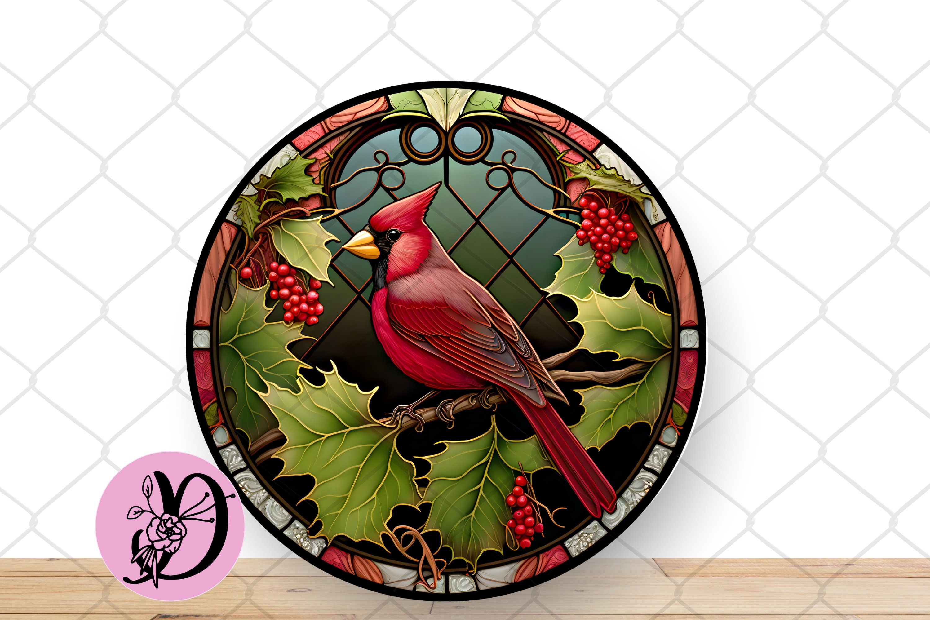 Christmas Wreath Sign, Stained Glass Cardinal Round Metal Sign, Sign ...