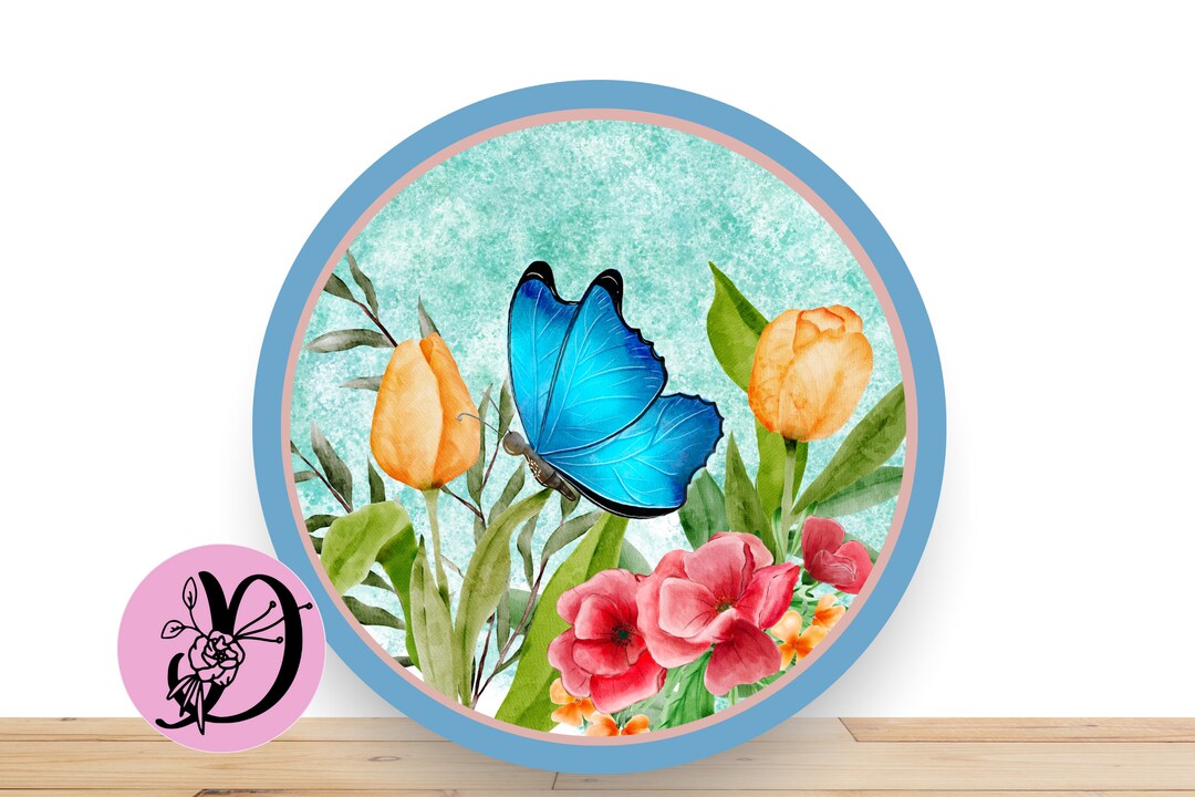 Spring Butterfly Wreath Sign, Flat Round Aluminum Sign for Wreath - Etsy