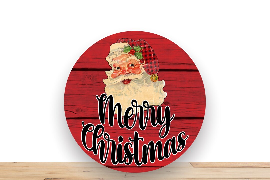 Christmas Sign, Vintage Santa Merry Christmas Round Metal Sign, Sign ...
