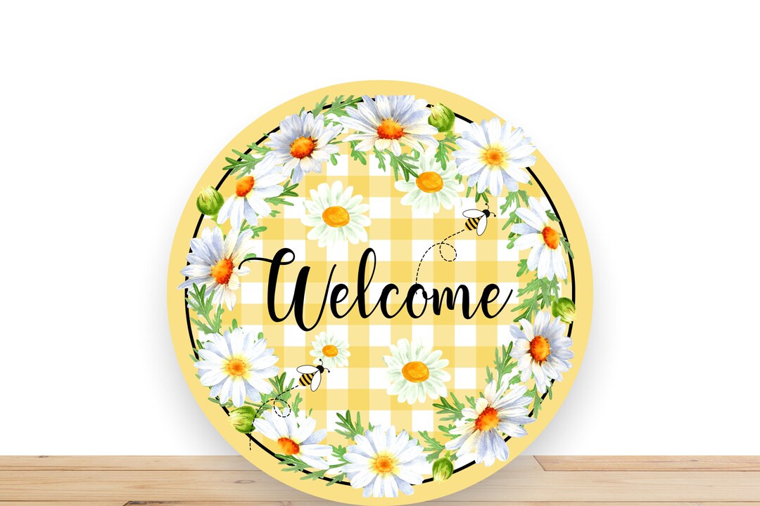 Daisy Wreath Sign, Welcome Round Metal Wreath Sign, Sign for Wreath ...