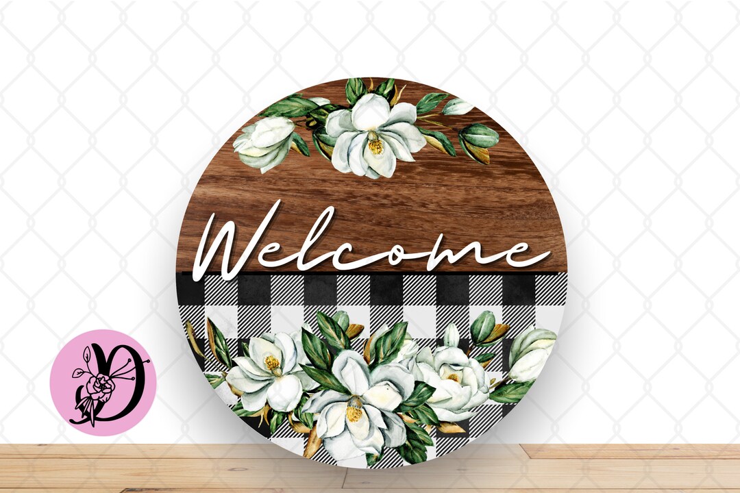 Magnolia Wreath Sign, Welcome Magnolia Round Metal Wreath Sign, Sign ...