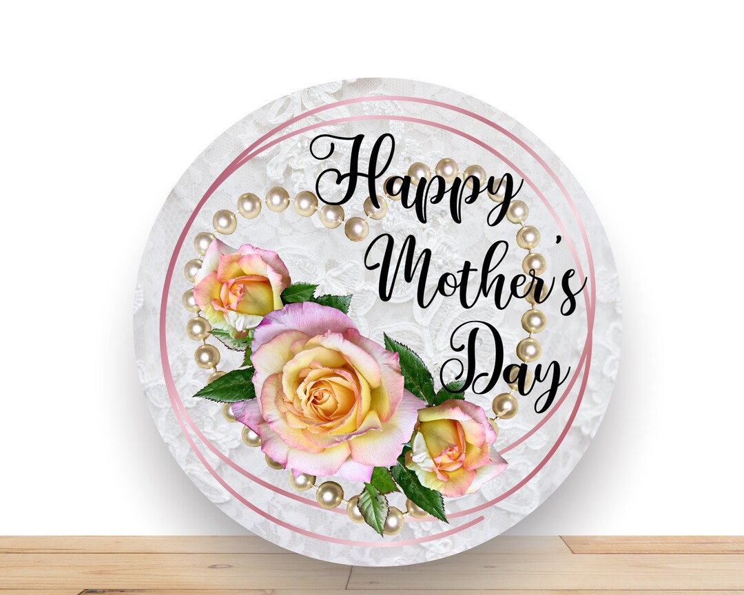 Mother’s Day Wreath Sign, Happy Mother’s Day Round Metal Sign, Sign for ...