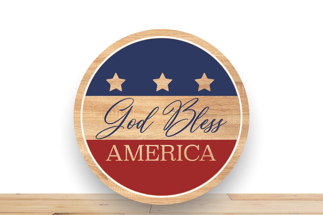 Patriotic Wreath Sign, God Bless America Round Metal Sign, Sign for ...
