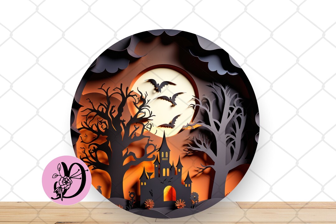 Halloween Wreath Sign, Haunted House Round Metal Sign, Sign for Wreath ...
