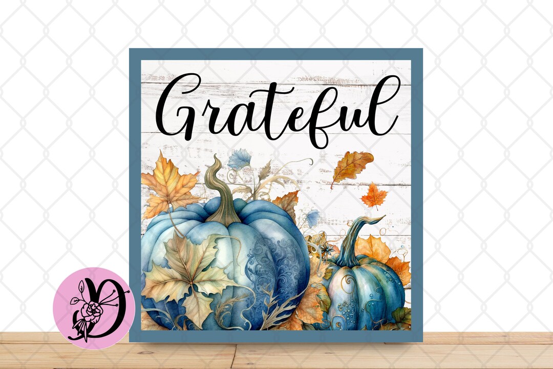 Fall Grateful Wreath Sign, Smoke Blue Autumn Wreath Sign, Wreath ...