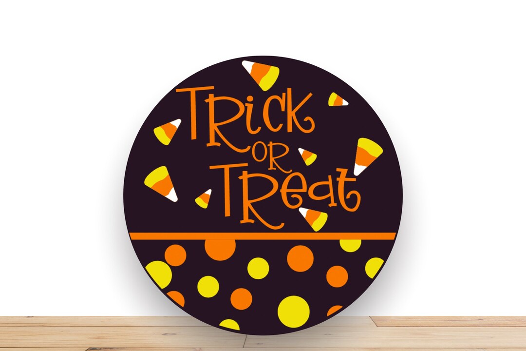 Halloween Wreath Sign, Trick or Treat Round Metal Sign, Sign for Wreath ...