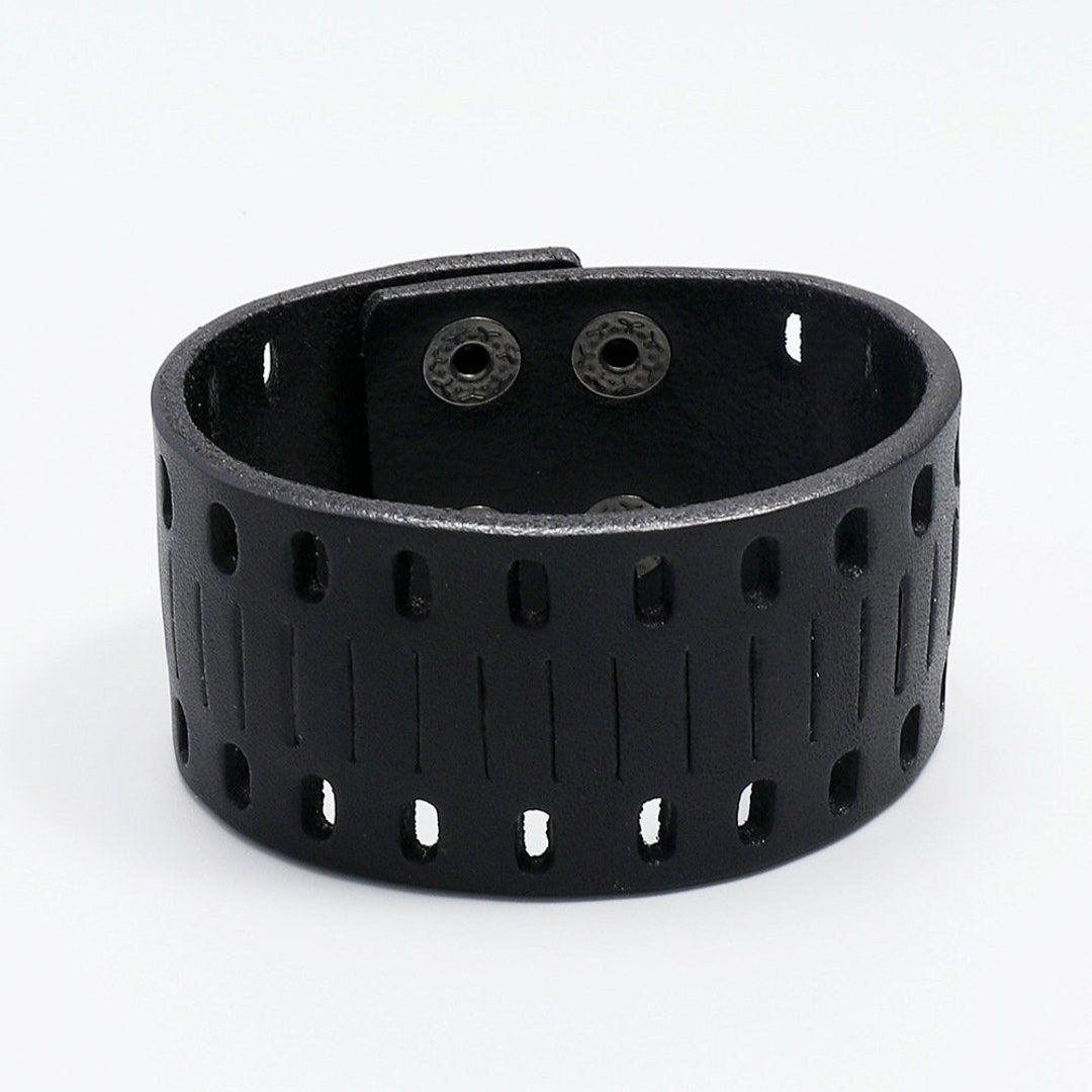 Vintage Wide Leather Cuff Buckle Bracelet. A. 2 Color. Perforated ...