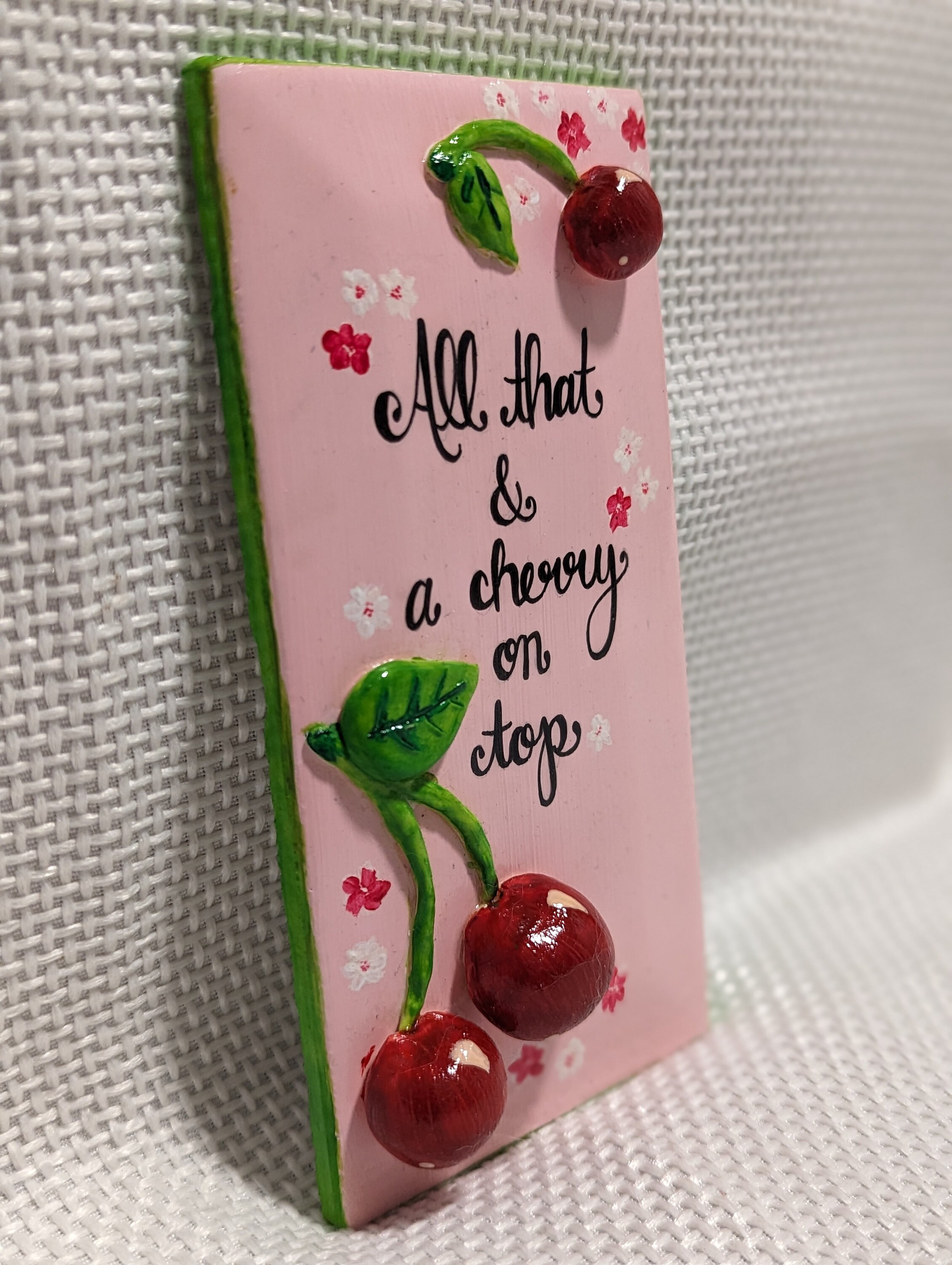Hand Painted 3D Ceramic Cherries Tile - Wall or Fridge Decoration ...