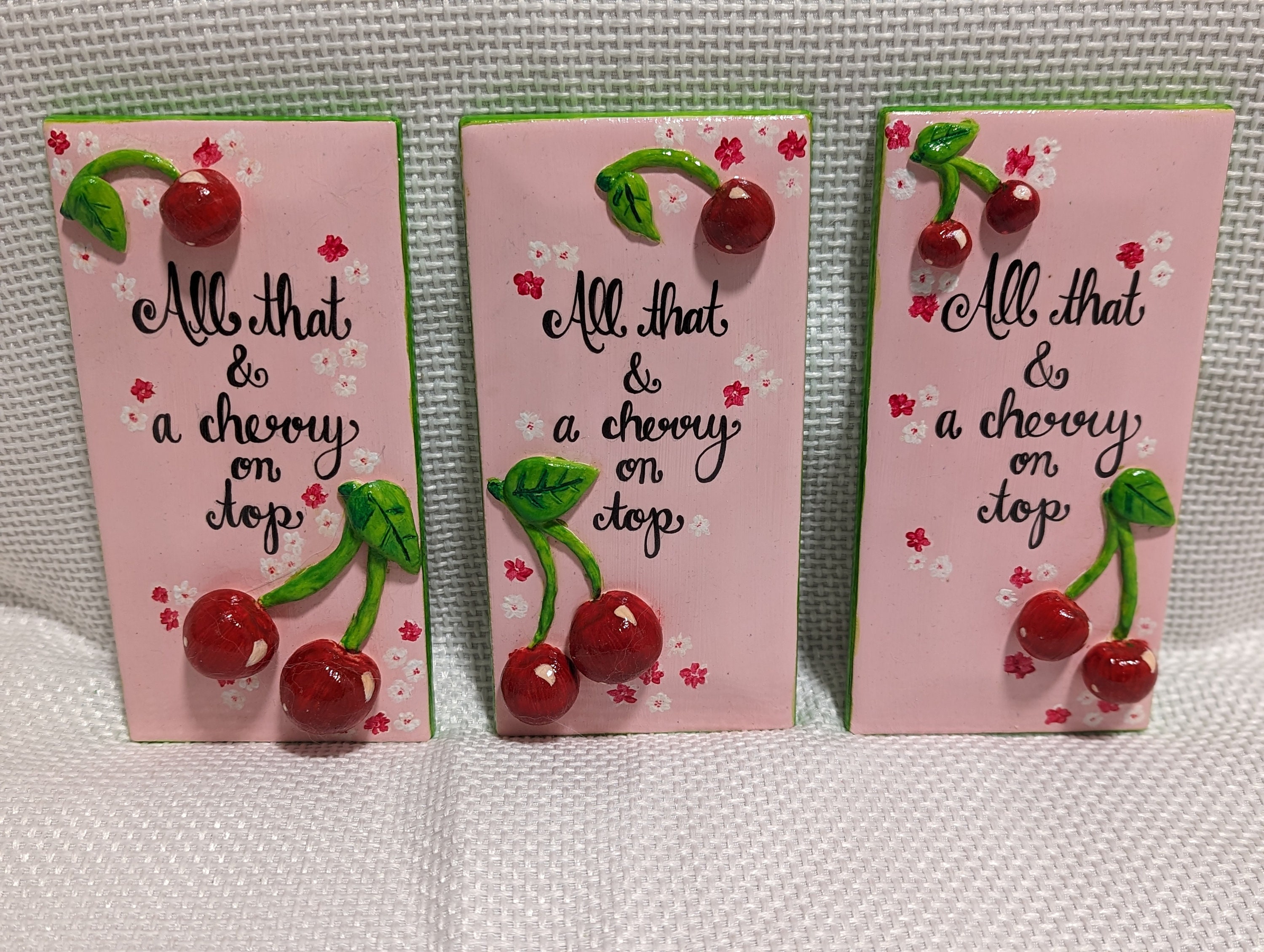 Hand Painted 3D Ceramic Cherries Tile - Wall or Fridge Decoration ...
