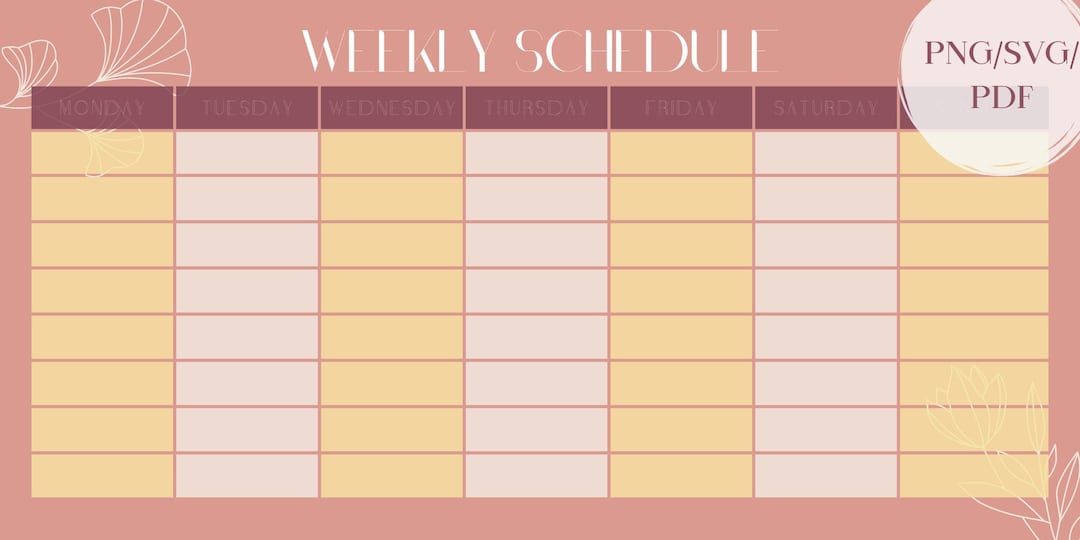 Weekly Schedule, (SVG / PNG / PDF), Daily Schedule Template, Planner ...