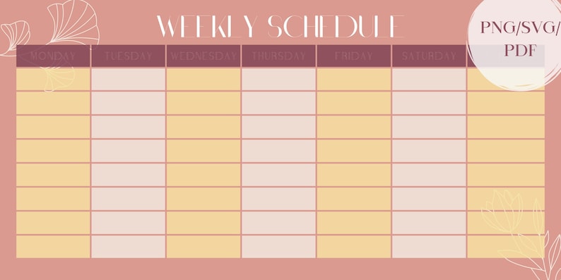 Weekly Schedule, (SVG / PNG / PDF), Daily Schedule Template, Planner ...