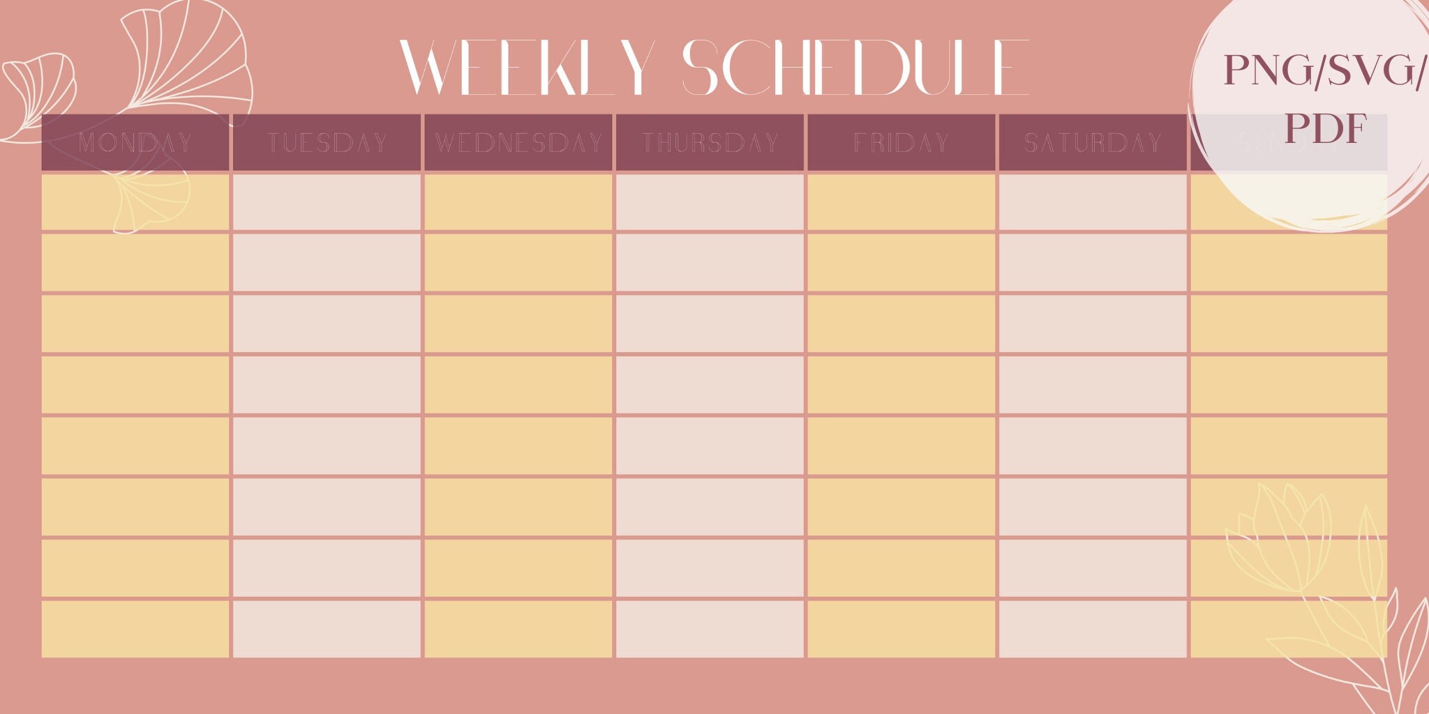 Weekly Schedule, (SVG / PNG / PDF), Daily Schedule Template, Planner ...