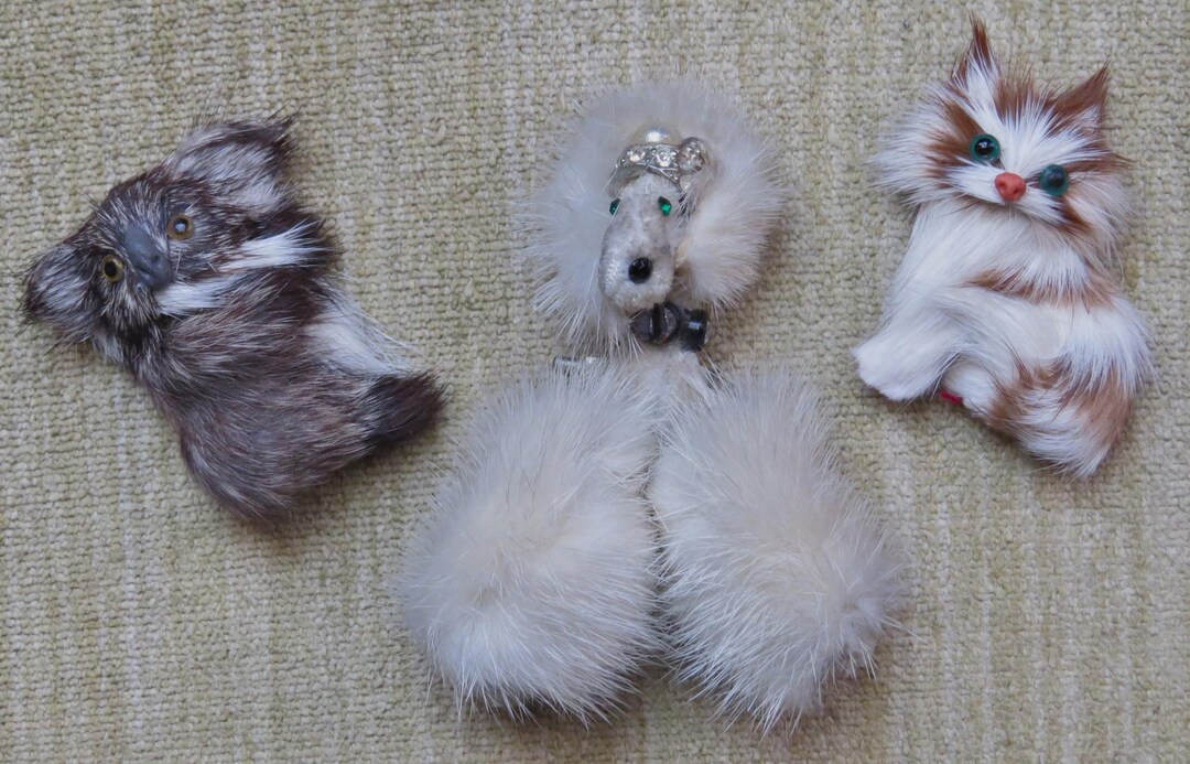 Vintage Real Fur Animal Pins - Cat, Koala, Poodle - Etsy