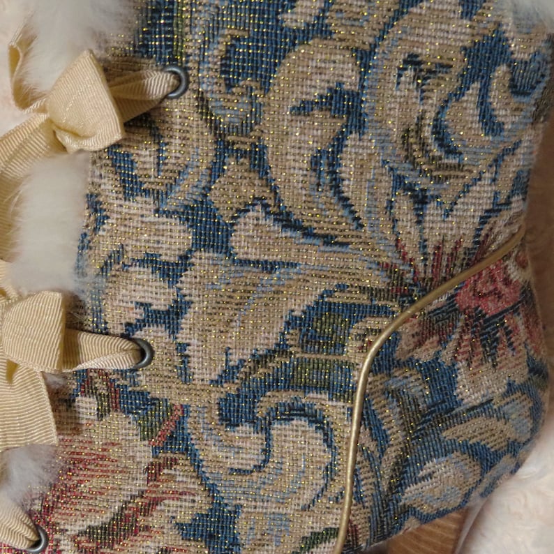 Brocade Heeled Boots Trimmed in Rabbit Fur UNWORN - Etsy