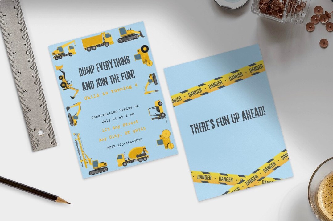 Construction Theme Birthday Party Invitations - Etsy