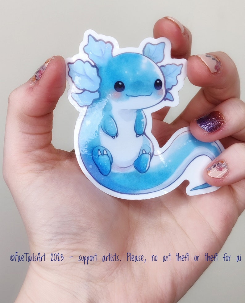 STICKER: 3'in Blue Kawaii Axolotl - Vinyl Waterproof Decal Sticker - Etsy