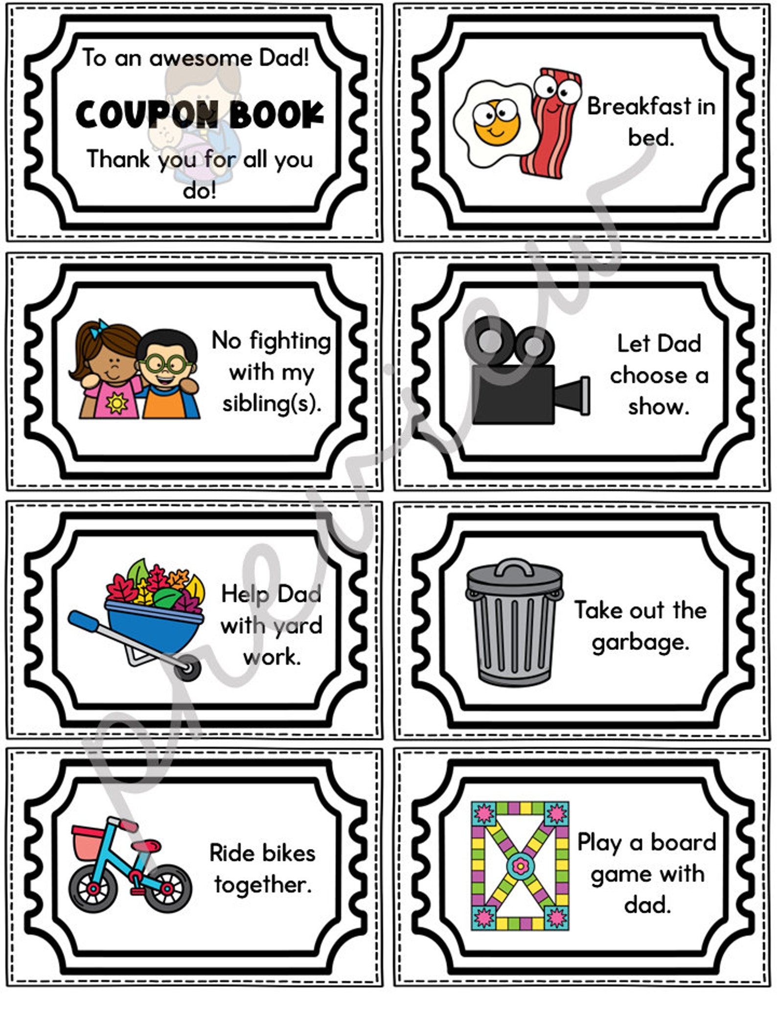 Coupon Book for Dad, Father's Day Gift From Kids, Printable Coupon Book ...