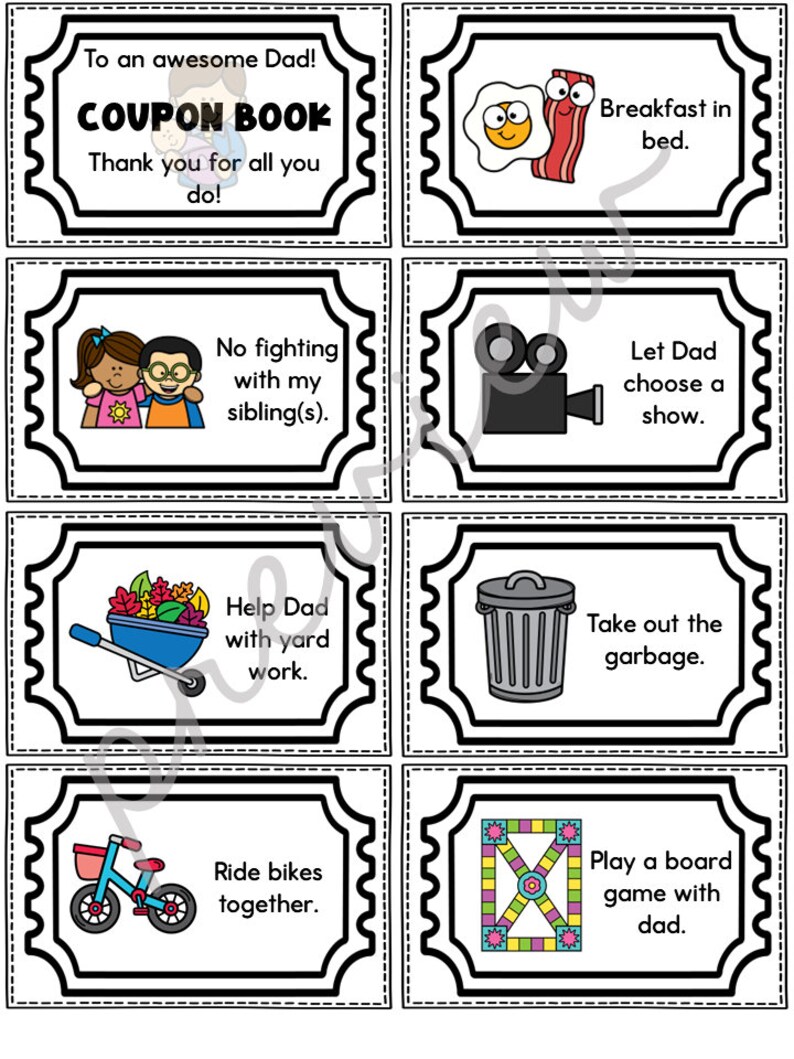 Coupon Book for Dad, Father's Day Gift From Kids, Printable Coupon Book ...
