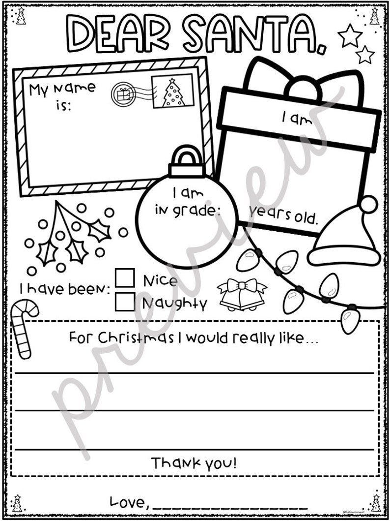 Letter to Santa Coloring Page, Kids Christmas Wish List, Printable ...
