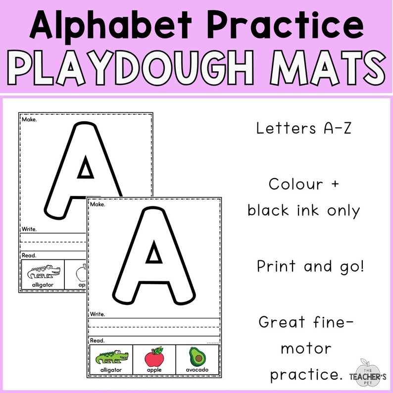 Alphabet Pages Playdough Letter Mats Letter Recognition Plus Writing ...