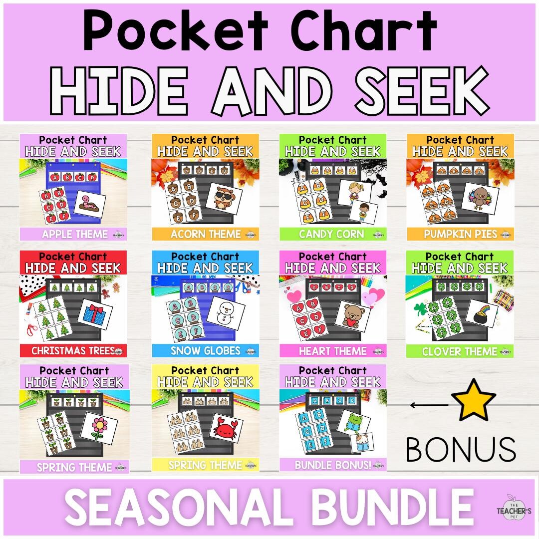 Alphabet Hide & Seek Pocket Chart Cards Bundle Learning the Alphabet ...