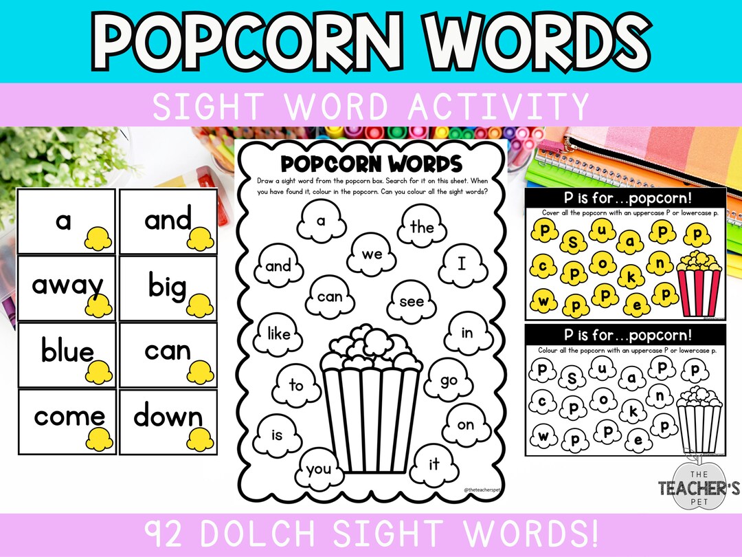 Kindergarten Sight Words Popcorn Sight Words Find and Colour Activity ...