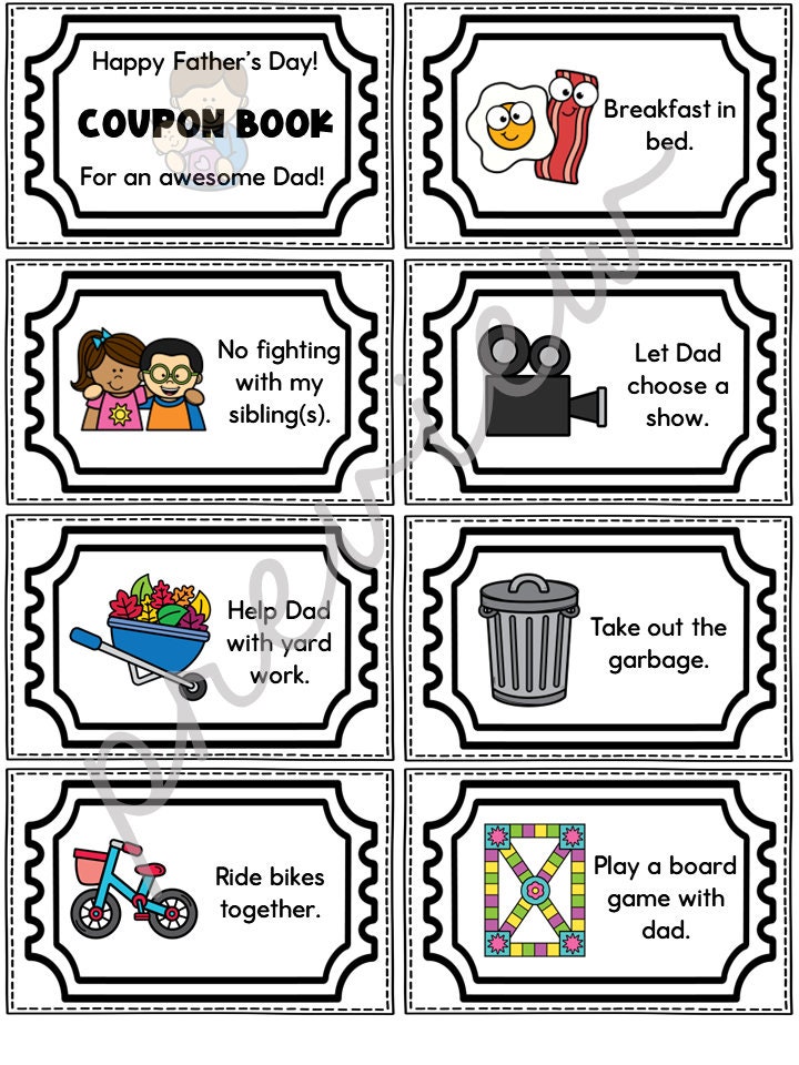 Coupon Book for Dad, Father's Day Gift From Kids, Printable Coupon Book ...