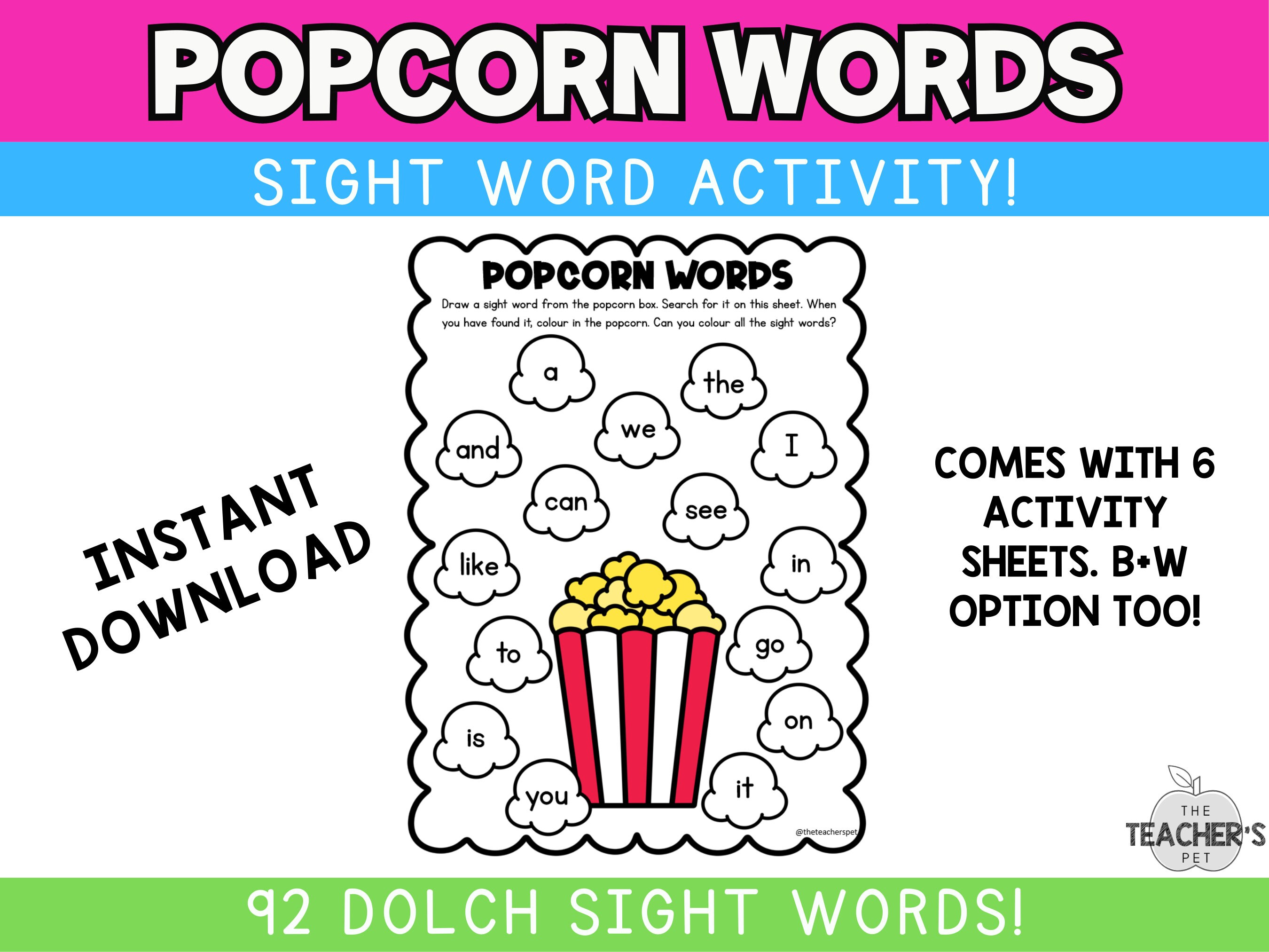 Popcorn Template For Sight Words