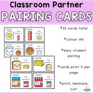 Partner Pairing Cards Pairing Students Classroom Management Strategy ...