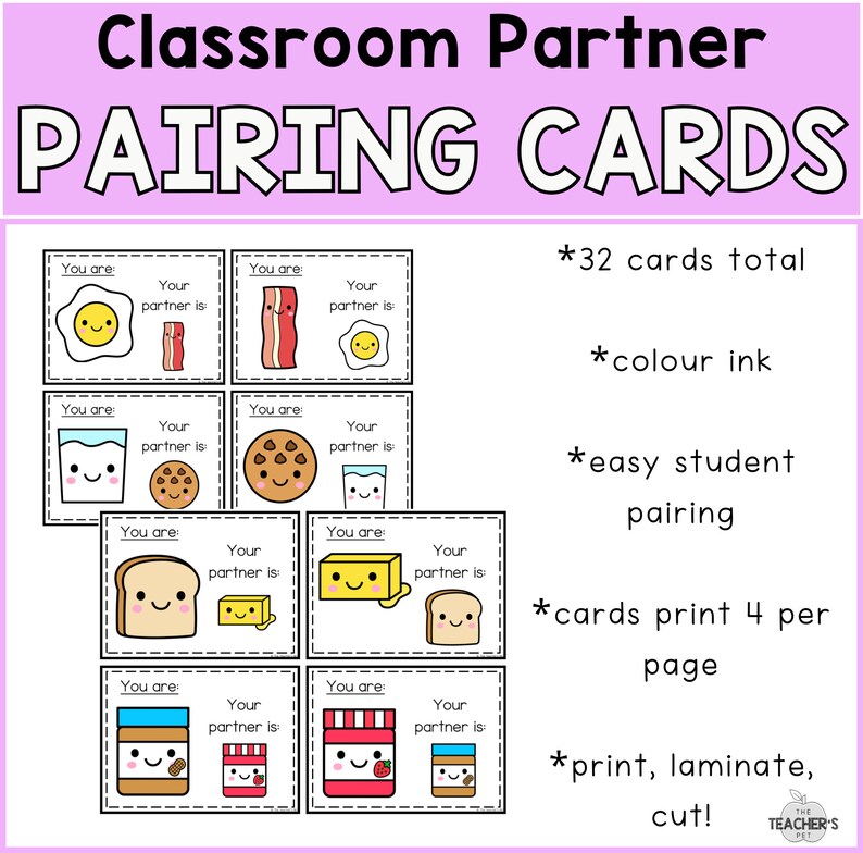 Partner Pairing Cards Pairing Students Classroom Management Strategy ...