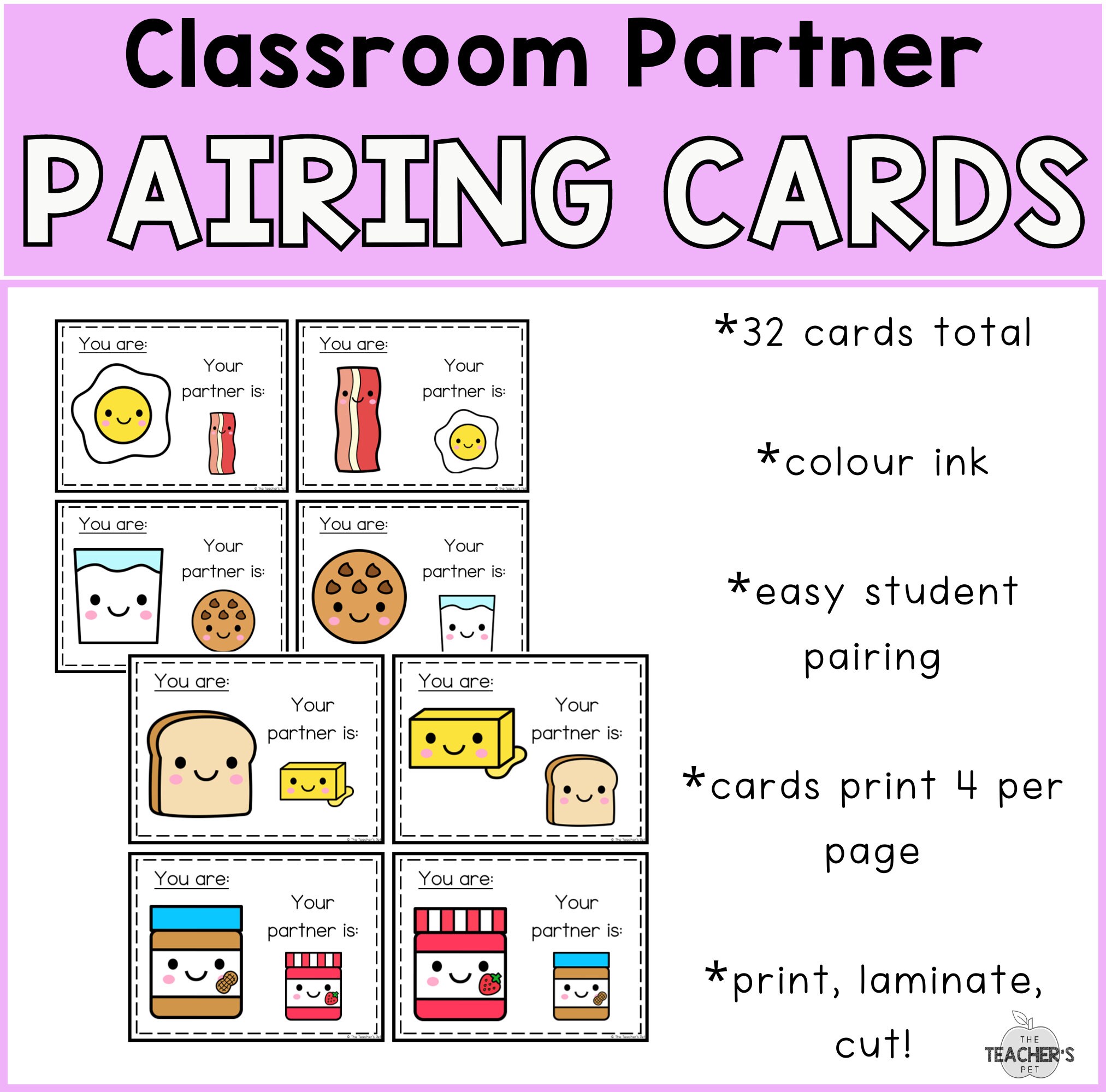 Partner Pairing Cards Pairing Students Classroom Management Strategy ...