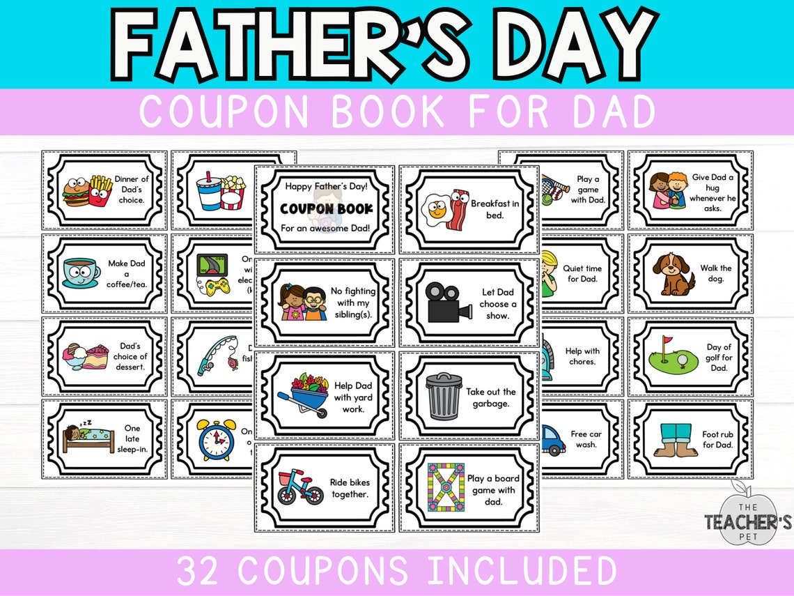 Coupon Book for Dad, Father's Day Gift From Kids, Printable Coupon Book ...