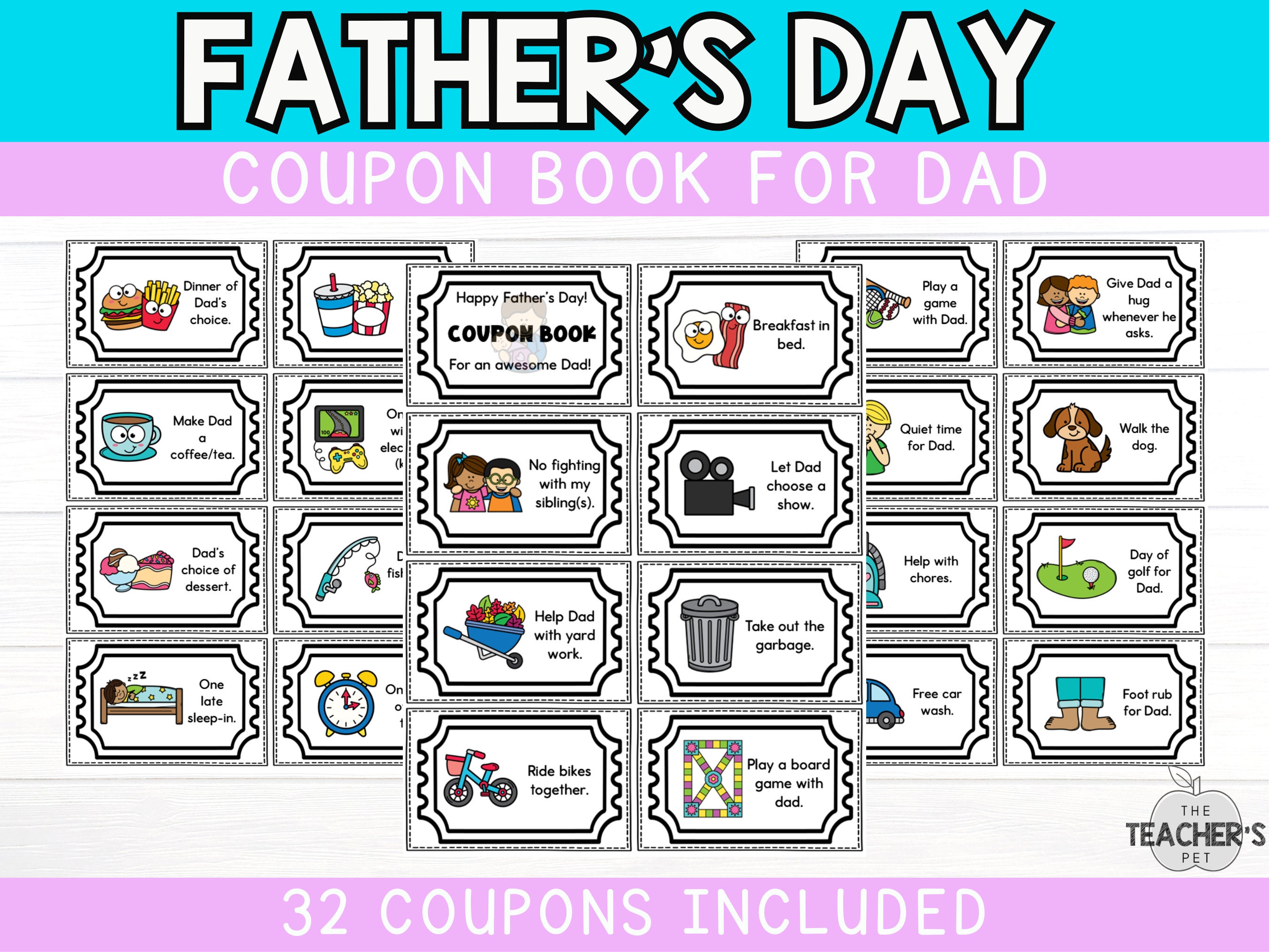 Coupon Book for Dad, Father's Day Gift From Kids, Printable Coupon Book ...