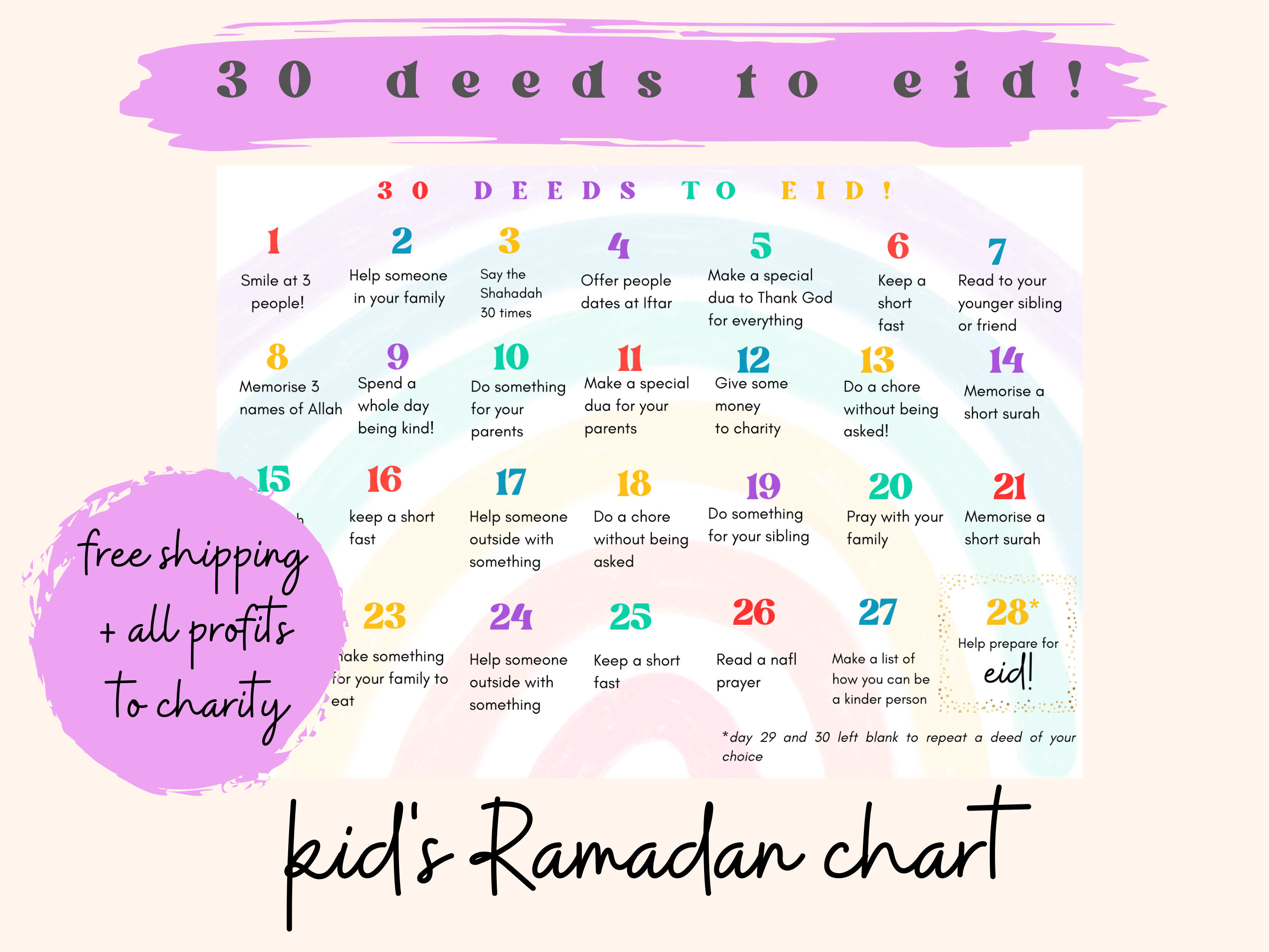 Kids Ramadan Chart Good Deed Chart Countdown to Eid Muslim Kid's Chart ...