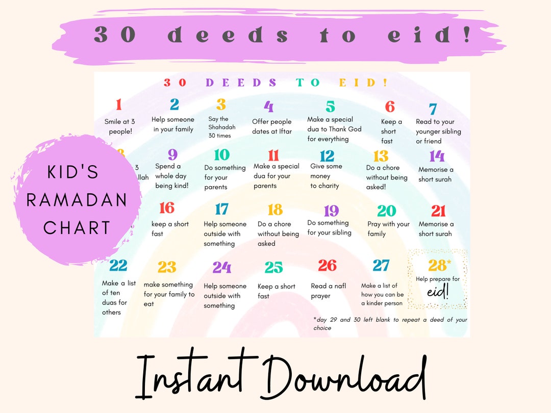 Kids Ramadan Chart Good Deed Chart Countdown to Eid Muslim Kid's Chart ...