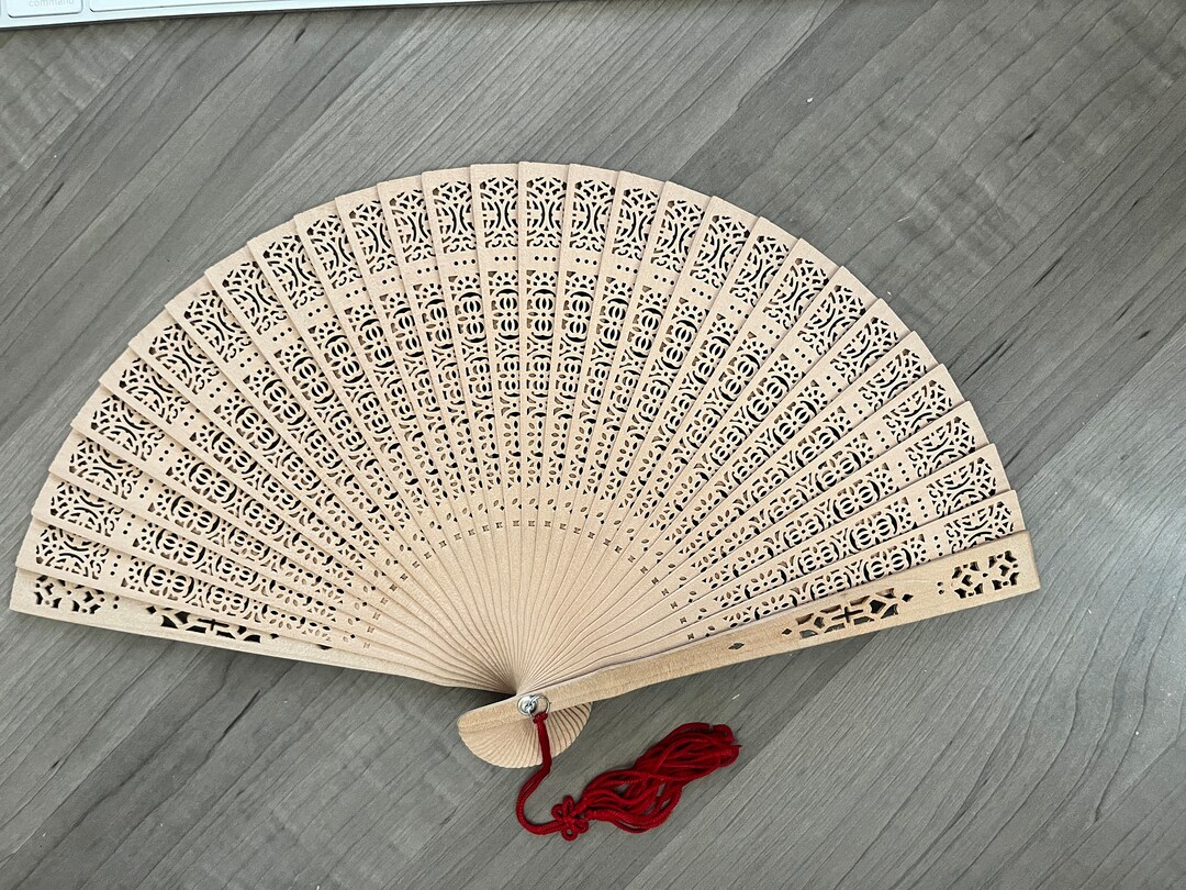 Vintage Wooden Hand Fan With Red Tassel, Folding Hand Fan, Carved Fan ...