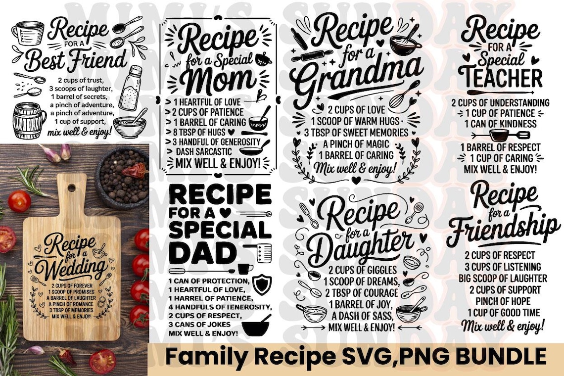 Free 20 Designs Family Recipe SVG Bundle, Cutting Board - Etsy