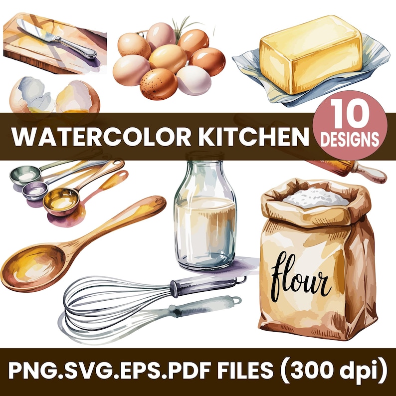 Watercolor Cooking Clipart – Kitchen Graphics PNG - Etsy